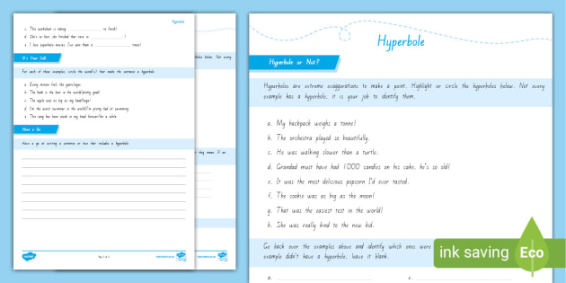 Level 3 Writing - Hyperbole Worksheet (teacher made)