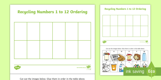 National Recycling Week Number Ordering Worksheet