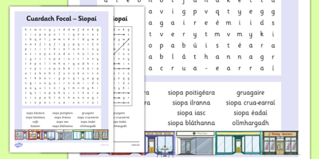 Shopping Word Search Gaeilge