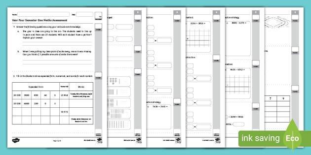 Semester One Year Four Maths Test | Twinkl Worksheets