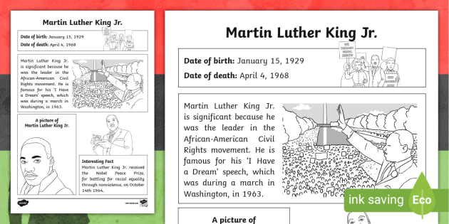 Martin Luther King Significant Individual Fact Sheet