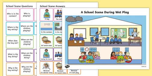 Picture Scenes and 'Wh' Questions School Scene