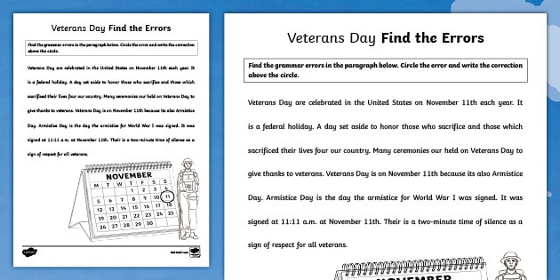 Veterans Day Find the Errors Activity