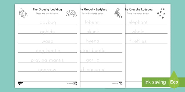 The Grouchy Ladybug Trace the Words Activity (teacher made)
