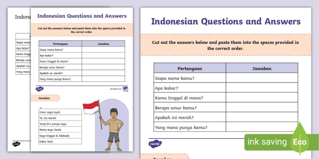 Questions and Answers Matching Activity Indonesian