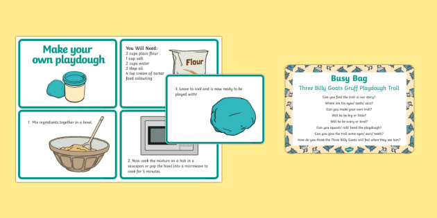 EYFS The Three Billy Goats Gruff Playdough Troll Busy Bag Prompt Card and