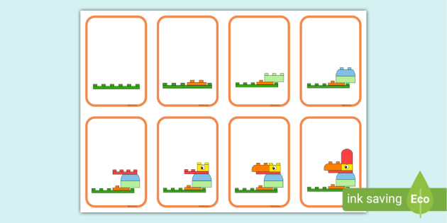 8 Step Sequencing Cards Making a Bird from Blocks - sequencing