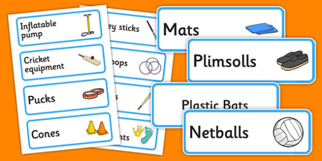 Sports Themed Editable PE Resource Labels - Themed PE label, PE equipment