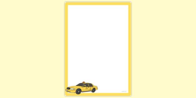 FREE! - Yellow Taxi Page Border | Page Borders | Twinkl Resources