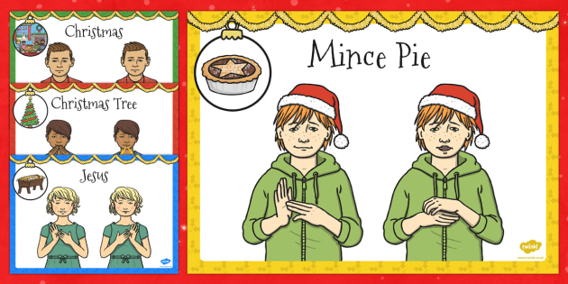 A4 British Sign Language Christmas Sign Display Pack Left Handed