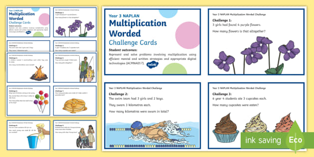 Year 3 NAPLAN multiplication Worded Challenge Cards
