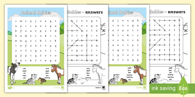 Animal Babies Wordsearch (teacher made)