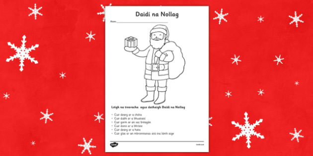 Daidi na Nollag Read and Colour Worksheet / Worksheet Gaeilge