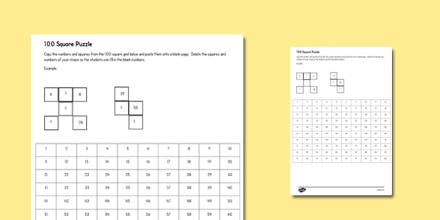 Editable 100 Square Puzzle