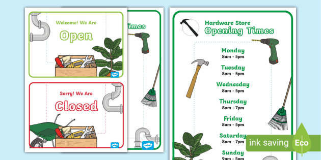 Hardware Store Opening Times Poster (teacher made)