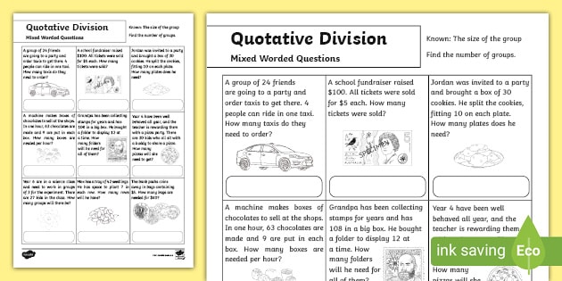 Quotative division Mixed Worded Questions (teacher made)