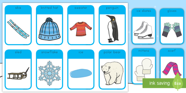 Winter Words and Pictures Flashcards - winter, flashcards