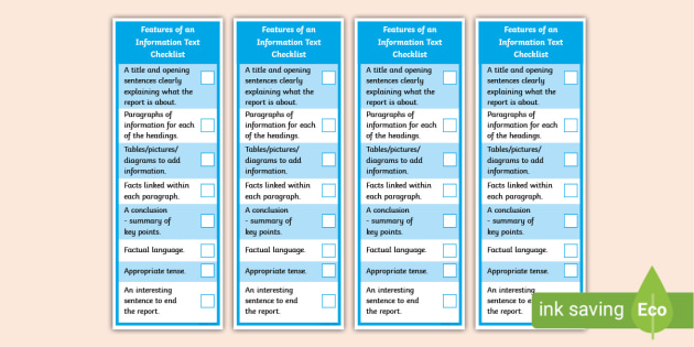  NEW Features Of An Information Text Checklist Bookmark