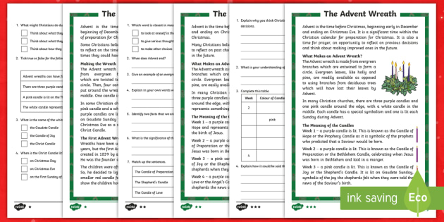 KS2 Advent Wreath Differentiated Reading Comprehension Activity