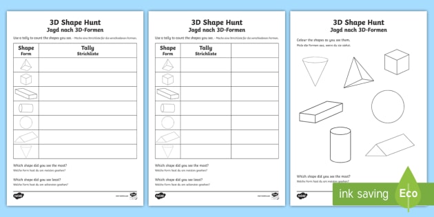 3D Shape Hunt Worksheet / Worksheet English/German