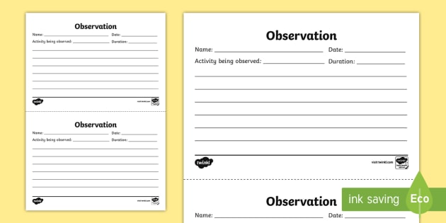 EYFS Infants Observation Template
