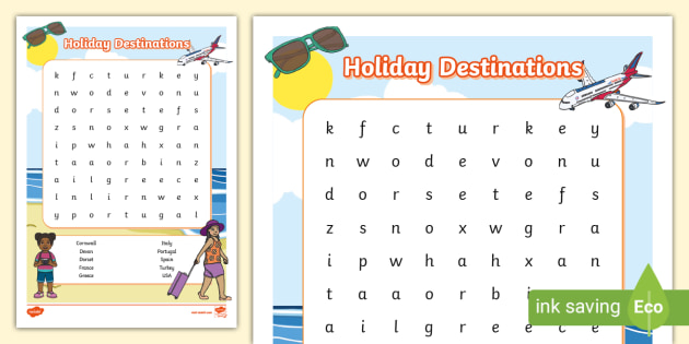 Holiday Destinations Word Search,holiday destinations