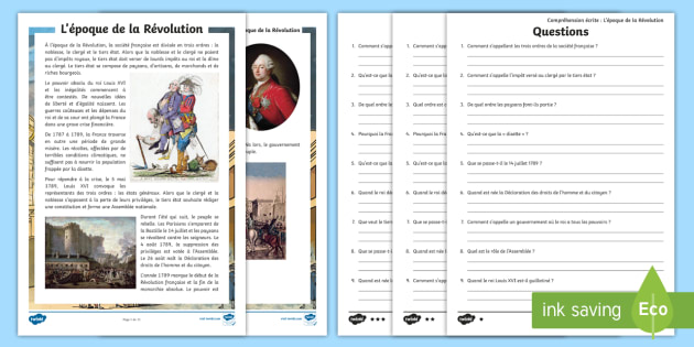 French Revolution Differentiated Reading Comprehension French