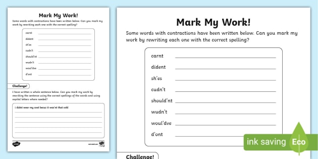 Mark My Work! Contractions (Teacher-Made)