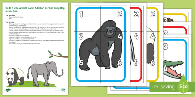 Build a Zoo Animal Game Addition Version Busy Bag Resource Pack for Parents