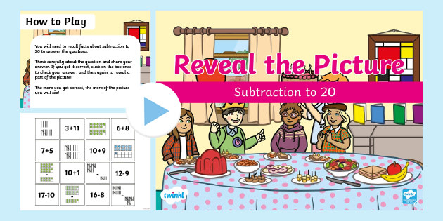 Reveal the Picture (Subtraction to 20) Party Theme