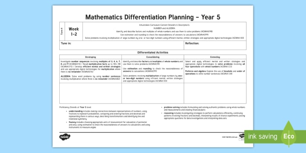 Year 5 Multiplication Mathematics Differentiated Plan