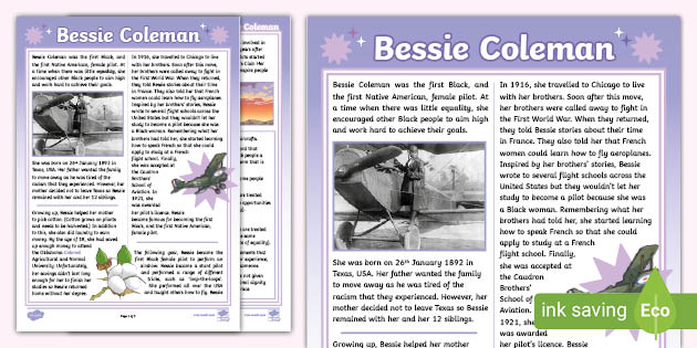 Bessie Coleman Fact File (teacher made)