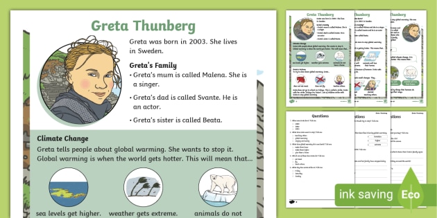 KS1 Greta Thunberg Differentiated Reading Comprehension Activity