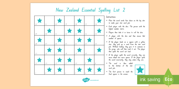 New Zealand Essential Spelling List 2 Board Game