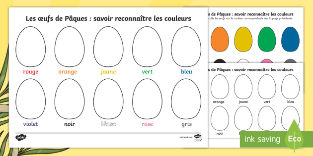 Easter Egg Colour Recognition Worksheet French