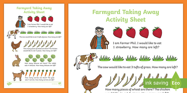 👉 Farmyard-Themed Taking Away Worksheet (teacher made)