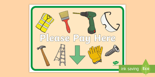 DIY Shop Pay Here Role-Play Sign - DIY Shop Role Play Signs