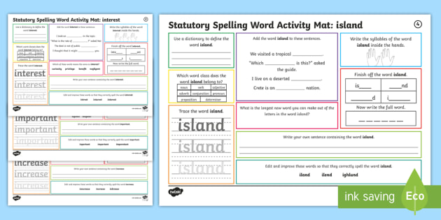 Year 3 and 4 Statutory Spelling Words Activity Mat Pack 11