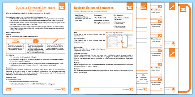 * NEW * Pack One Dyslexia Extended Sentences: Using a Range of Punctuation