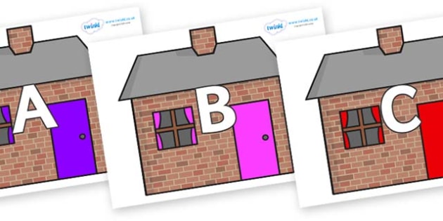 FREE! - A-Z Alphabet on Brick houses - A-Z, A4, display, Alphabet frieze