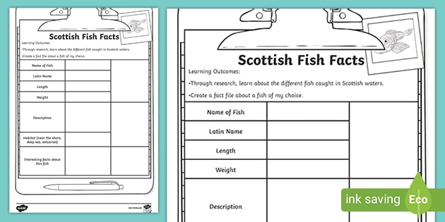 Scottish Fish Fact File Template
