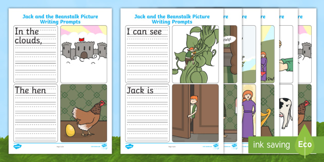 Jack and the Beanstalk Simple Sentence Writing Prompt Pictures Activity