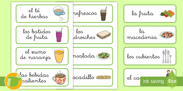 Healthy Eating Cafe Role Play Word Cards Spanish