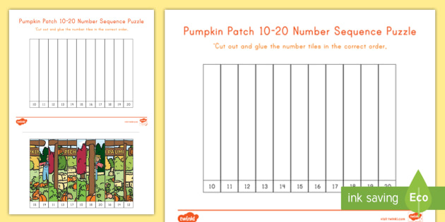 Pumpkin Patch 10-20 Number Sequencing Puzzle - fall, autumn