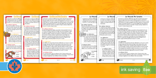 Lunar New Year Reading Comprehension French