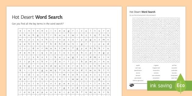 Hot Deserts Word Search