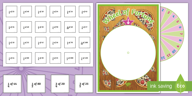 Finding Fractions Wheel of Fortune Spinning Wheel Activity Pack