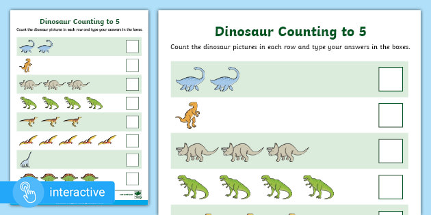 👉 Interactive PDF: Dinosaurs Counting to 5 Activity