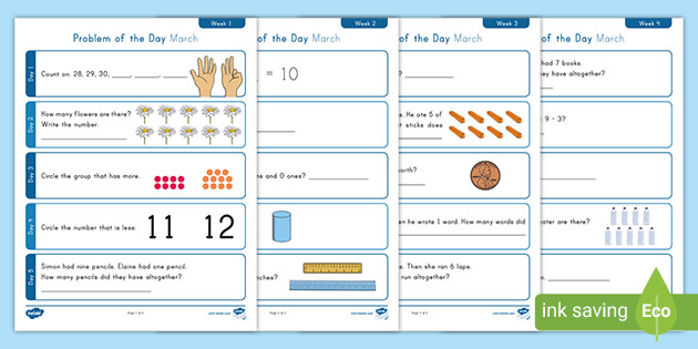 Kindergarten Math Problem of the Day - March Activities