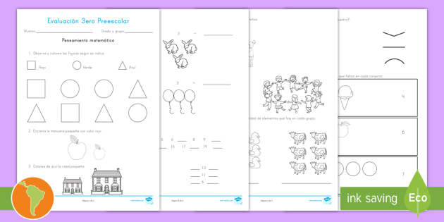 Evaluación: Diagnóstico 3ero preescolar - Pensamiento matemático